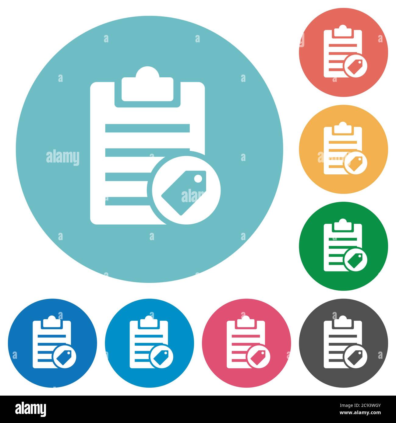 Note tagging flat white icons on round color backgrounds Stock Vector ...