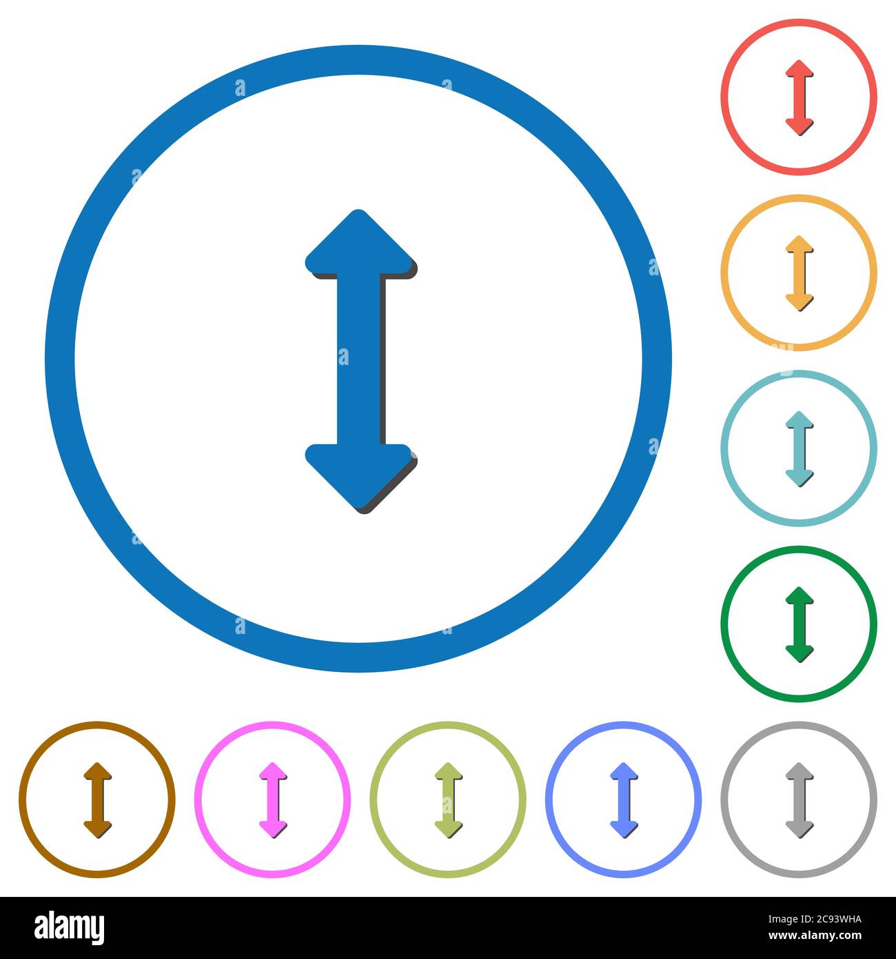 Resize vertical flat color vector icons with shadows in round outlines ...