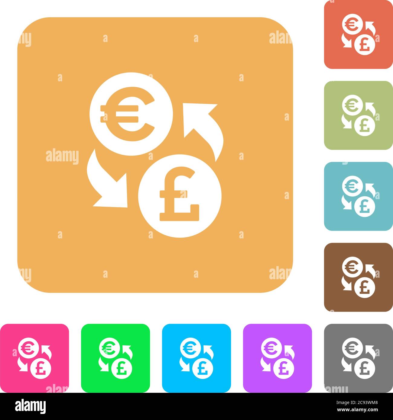 Euro Pound money exchange flat icons on rounded square vivid color backgrounds Stock Vector ...