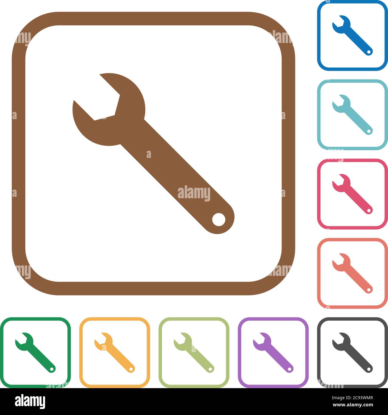 Single wrench simple icons in color rounded square frames on white background Stock Vector Image ...