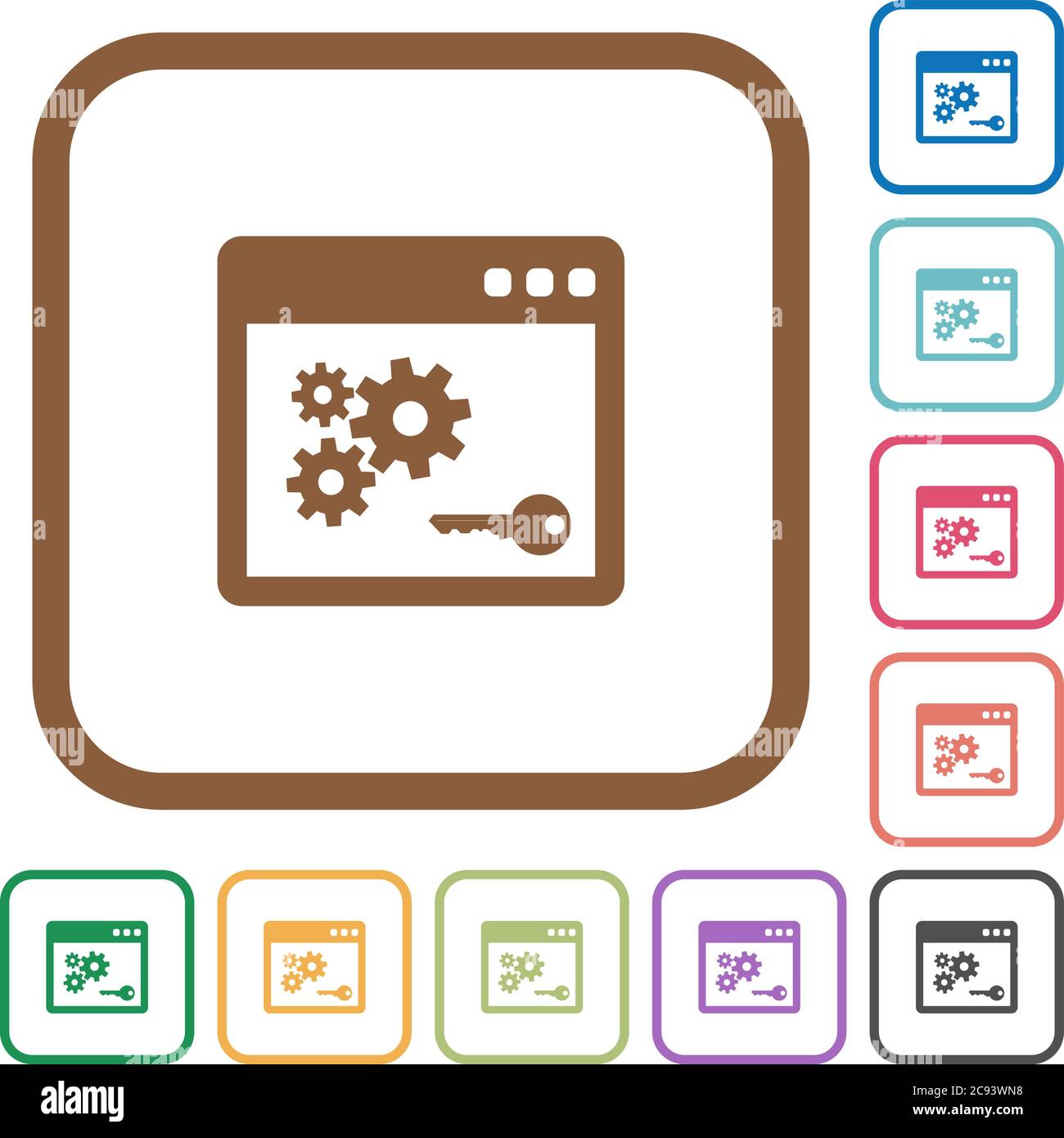 API key simple icons in color rounded square frames on white background Stock Vector Image & Art ...