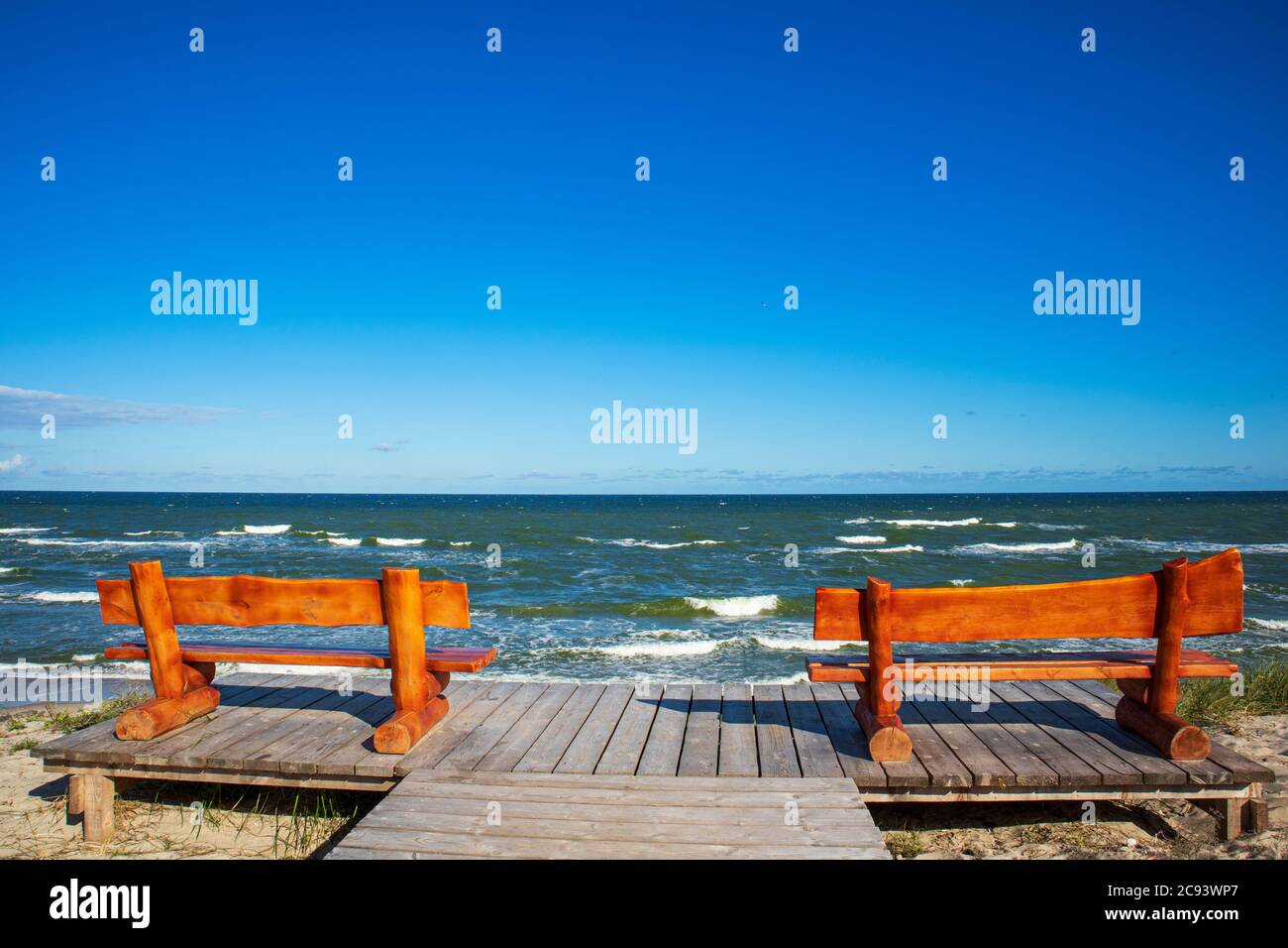 two benches by the sea, resting place with a magnificent view of the ...