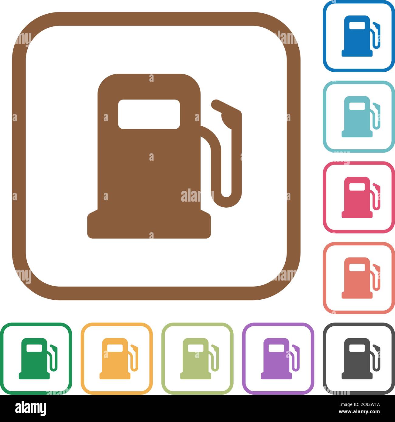 Gas station simple icons in color rounded square frames on white ...