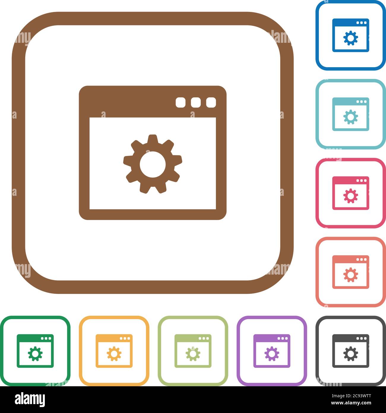 Application settings simple icons in color rounded square frames on ...