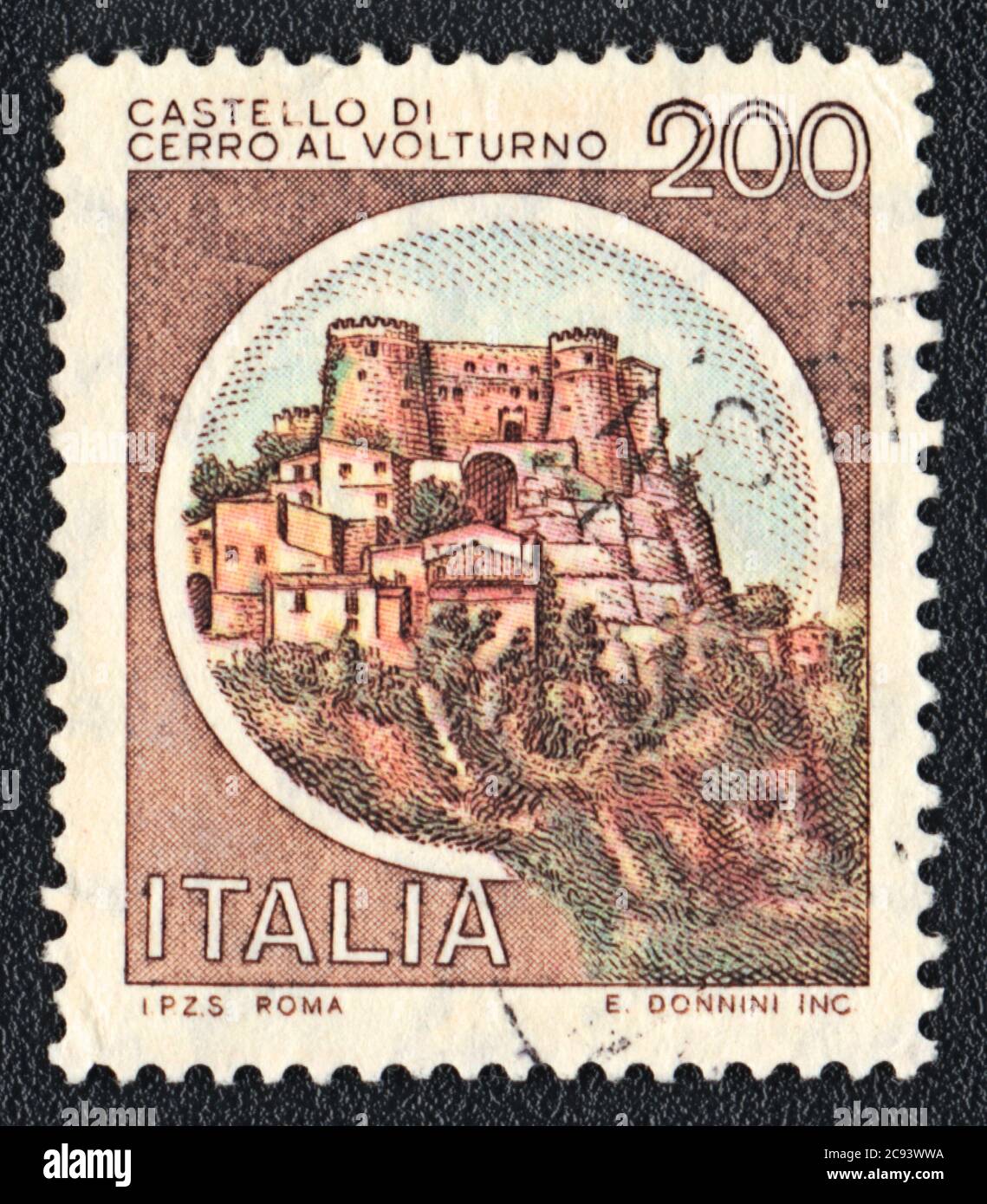 Postage stamp. Castle Cerro al Volturno, Italy, 1981 Stock Photo - Alamy