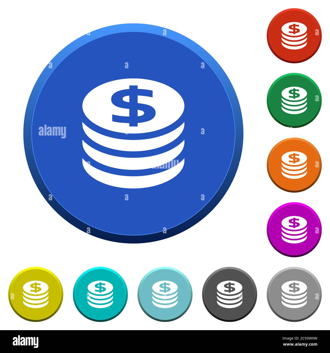Dollar coins round color beveled buttons with smooth surfaces and flat ...