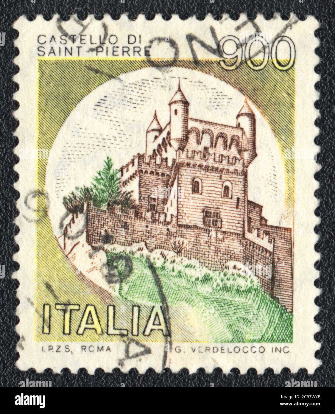 Postage stamp. Castle Saint-Pierre, Italy, 1981 Stock Photo - Alamy