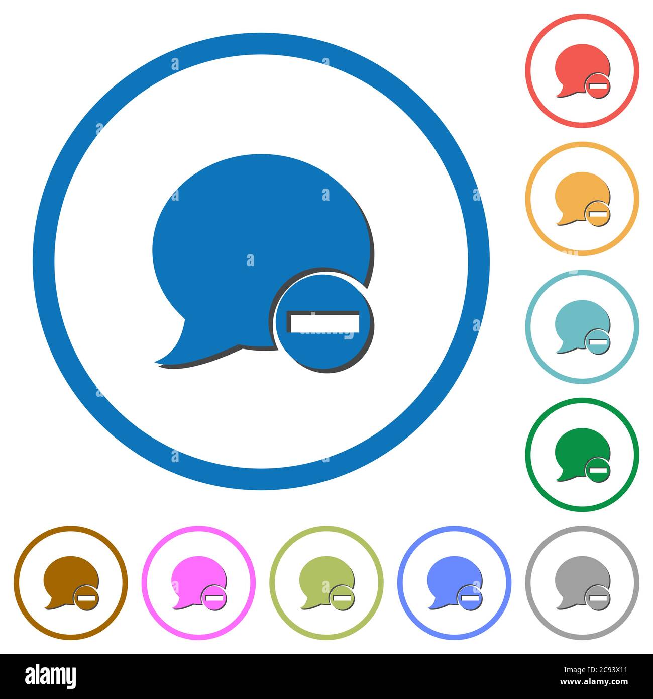 Delete blog comment flat color vector icons with shadows in round ...