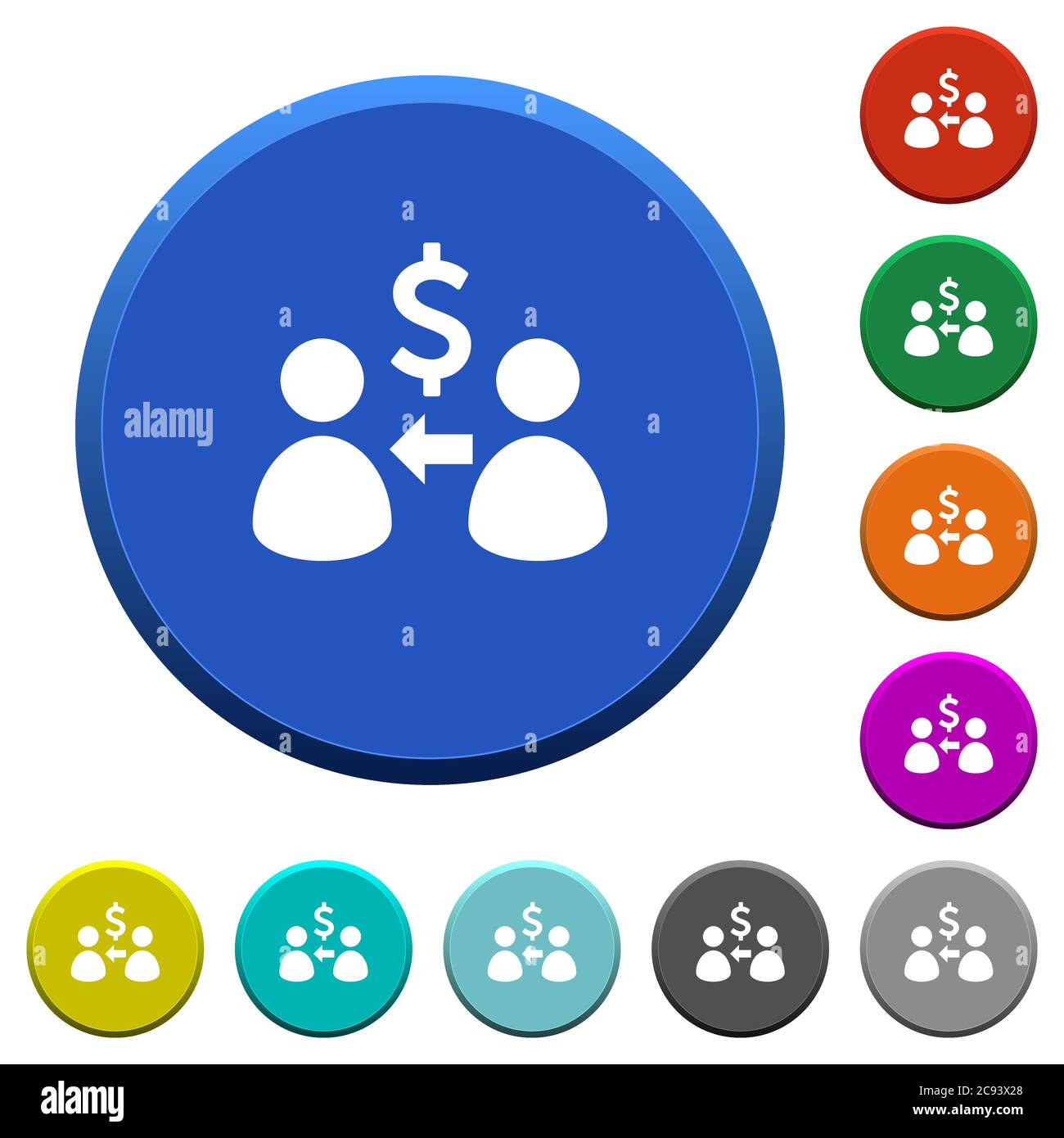 Receive Dollars round color beveled buttons with smooth surfaces and ...