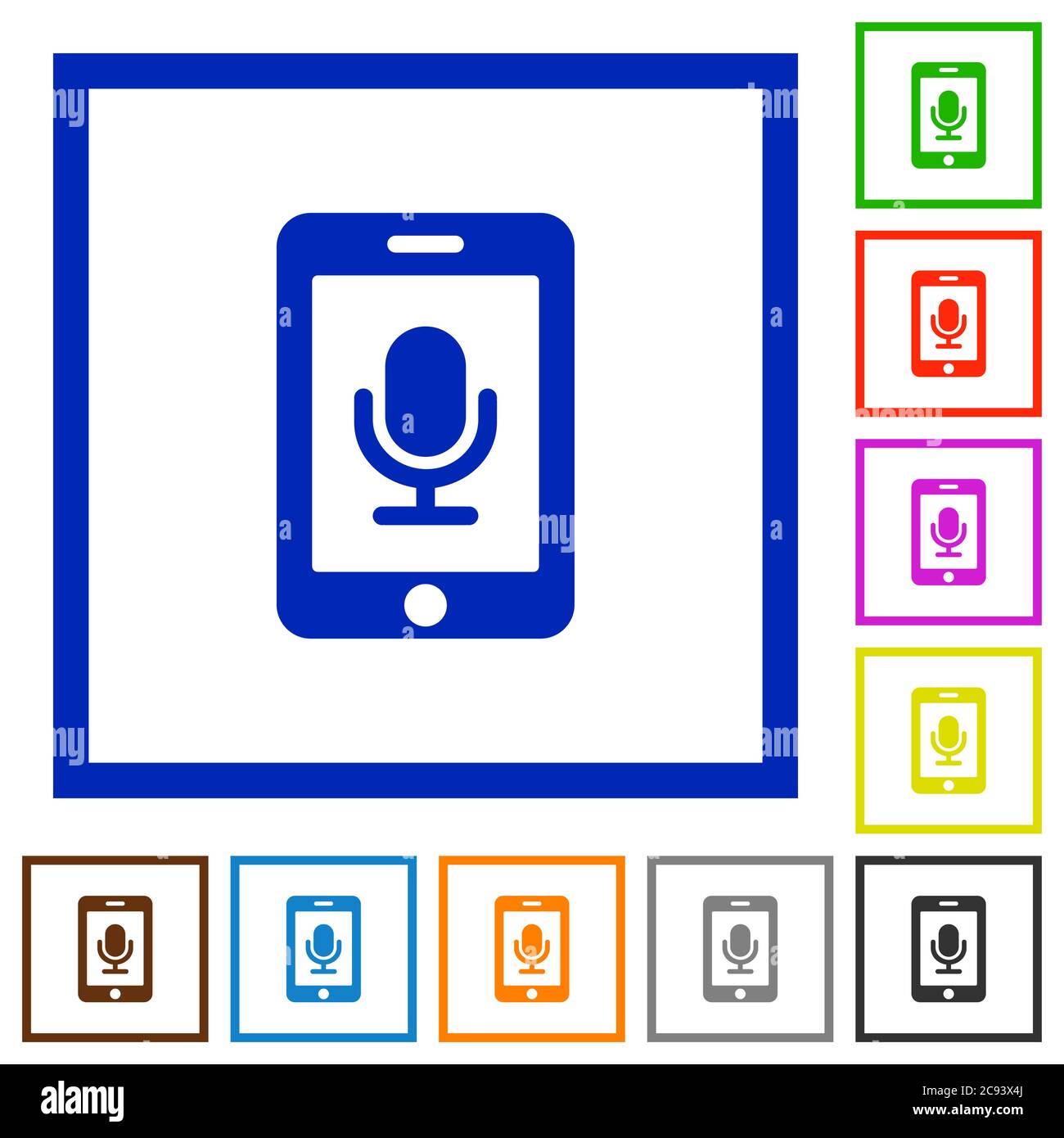 Mobile recording flat color icons in square frames on white background ...