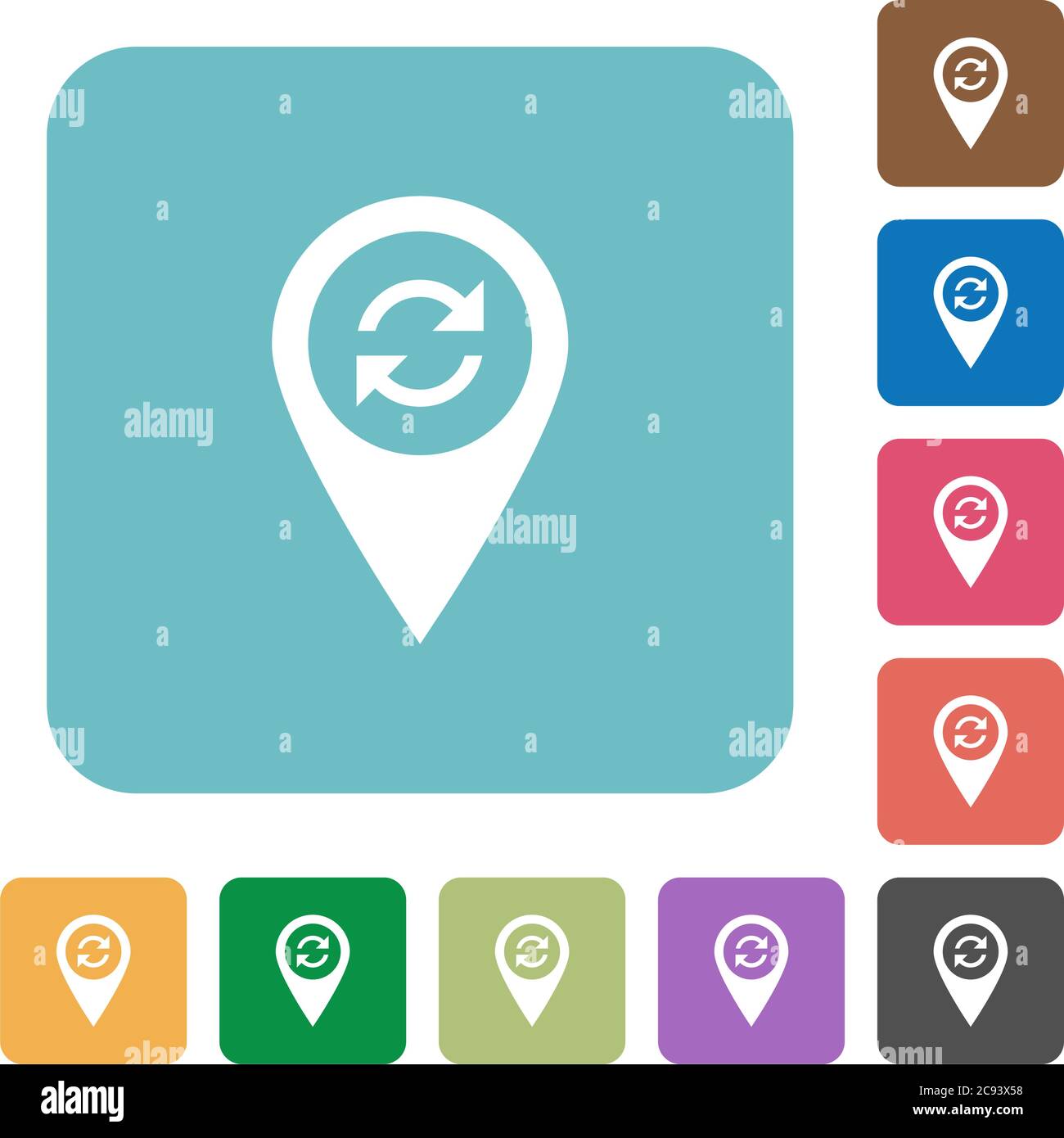 Syncronize GPS map location white flat icons on color rounded square backgrounds Stock Vector ...