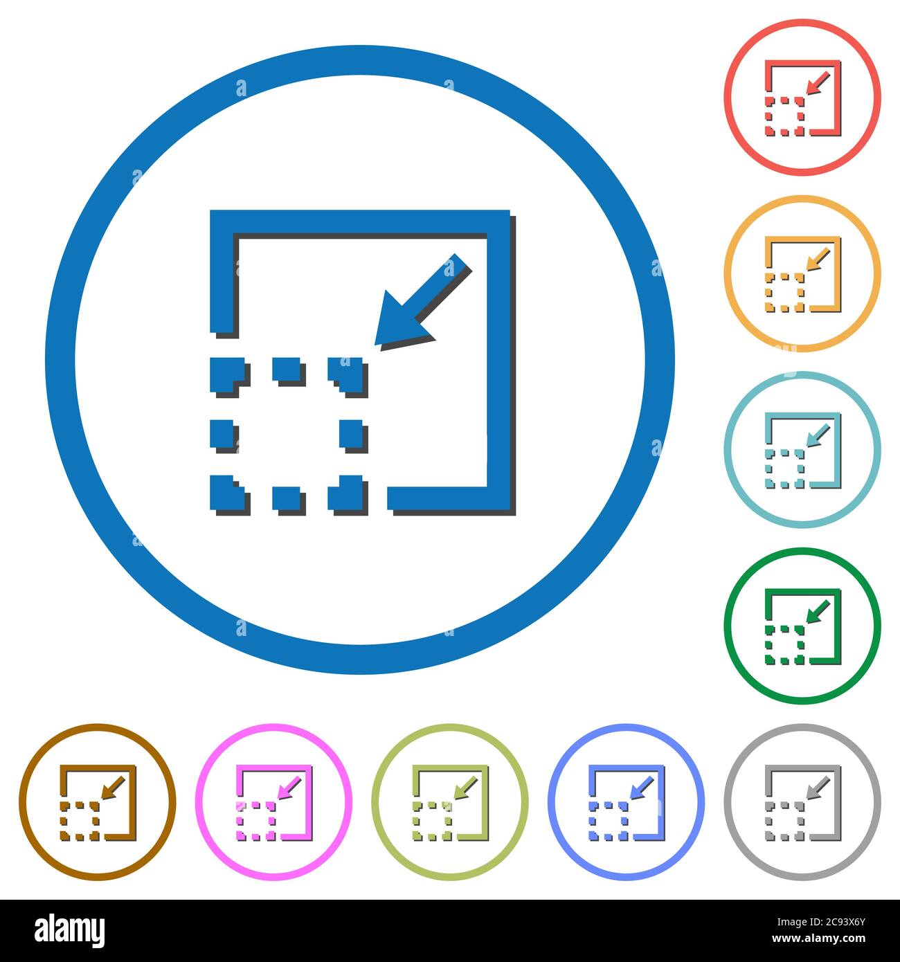 Minimize element flat color vector icons with shadows in round outlines ...