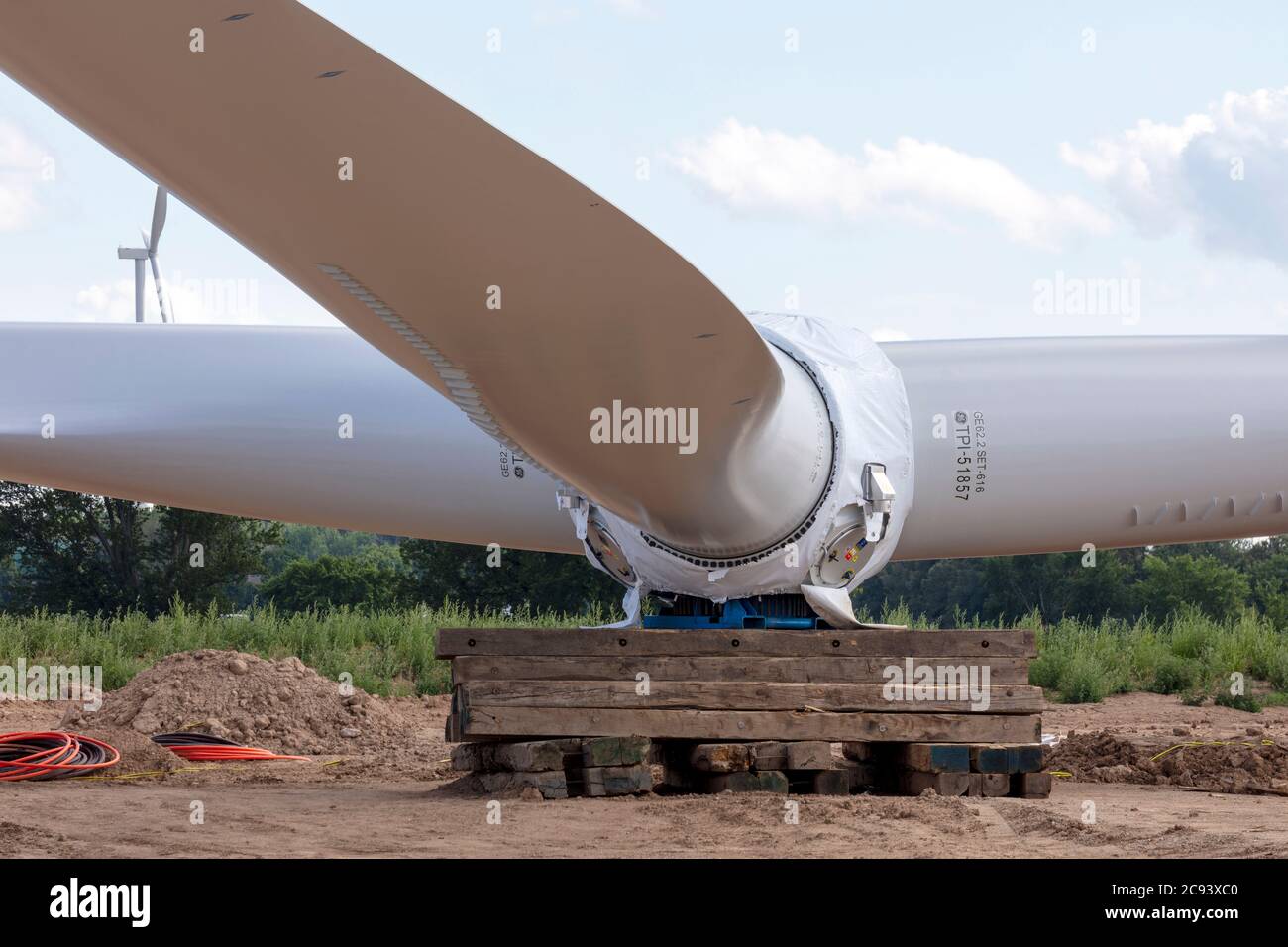 Wind Turbines, under construction, Wind farm, near Rosebush, Michigan ...