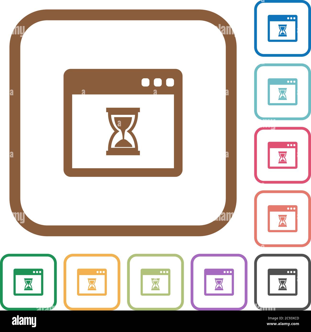 Waiting application simple icons in color rounded square frames on ...