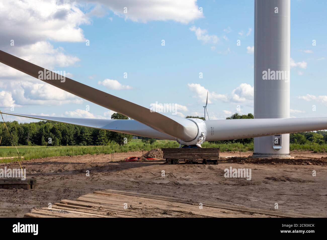 Wind Turbines, under construction, Wind farm, near Rosebush, Michigan ...