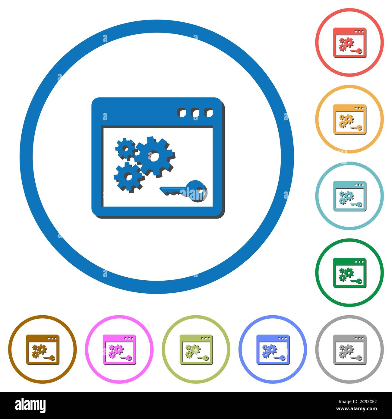 API key flat color vector icons with shadows in round outlines on white ...