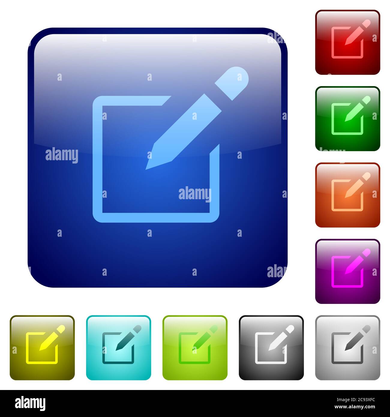 Editbox with pencil icons in rounded square color glossy button set ...
