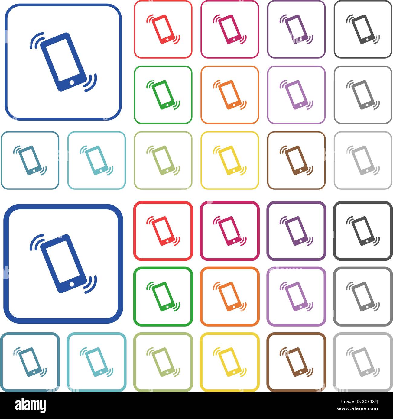 Ringing phone color flat icons in rounded square frames. Thin and thick ...