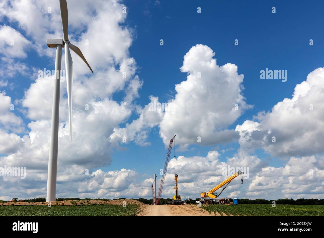 Wind Turbines, under construction, Wind farm, near Rosebush, Michigan ...