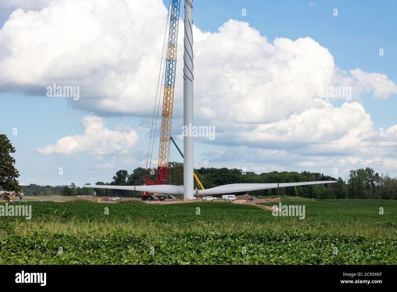 Wind Turbines, under construction, Wind farm, near Rosebush, Michigan ...