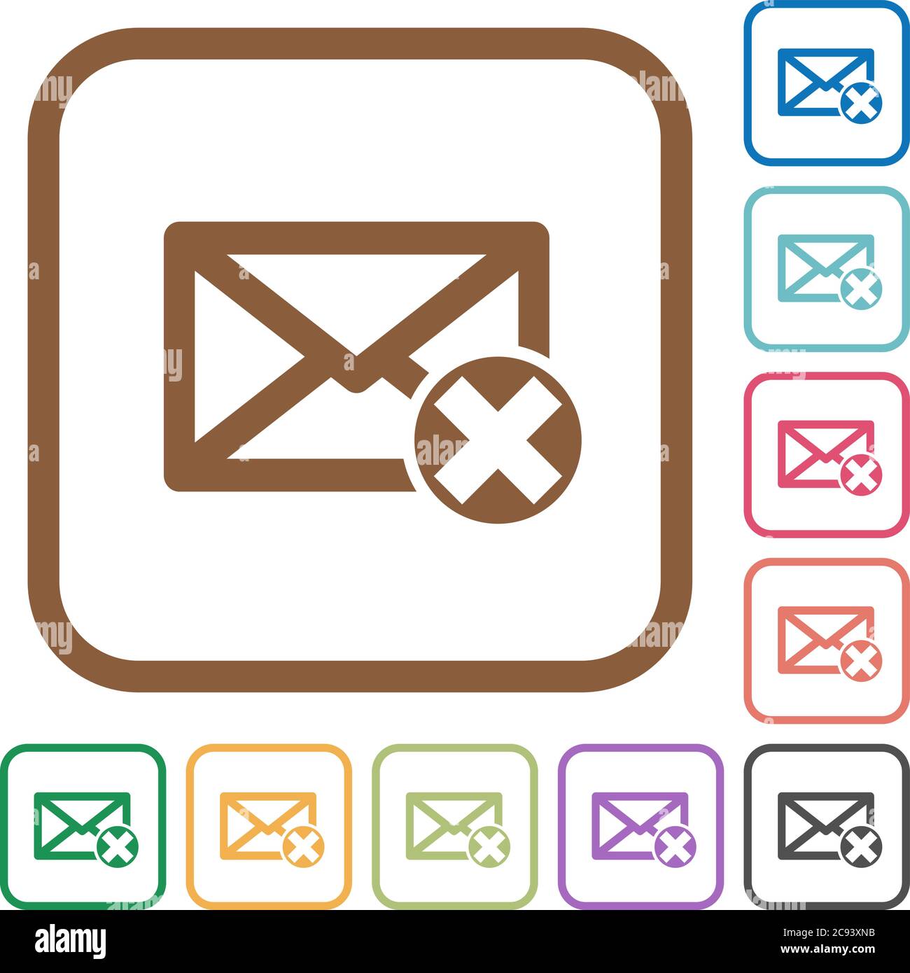 Delete mail simple icons in color rounded square frames on white ...