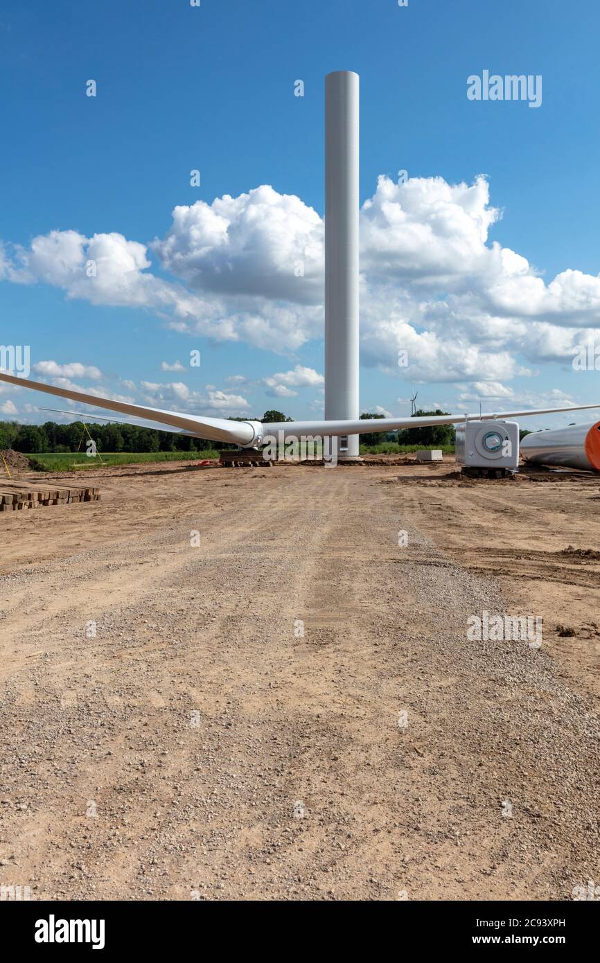Wind Turbines, under construction, Wind farm, near Rosebush, Michigan ...