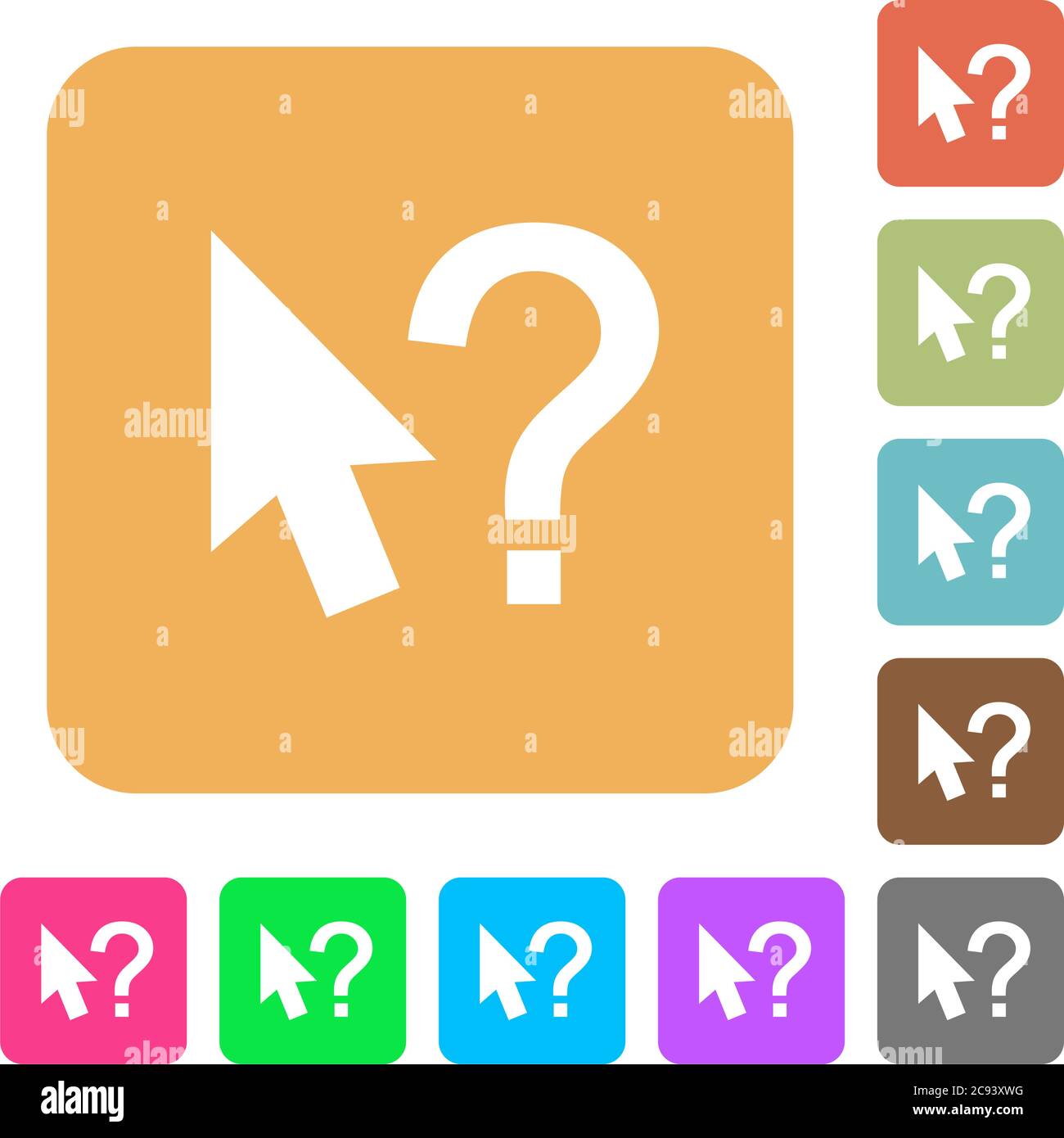 Help cursor push buttons flat icons on rounded square vivid color ...