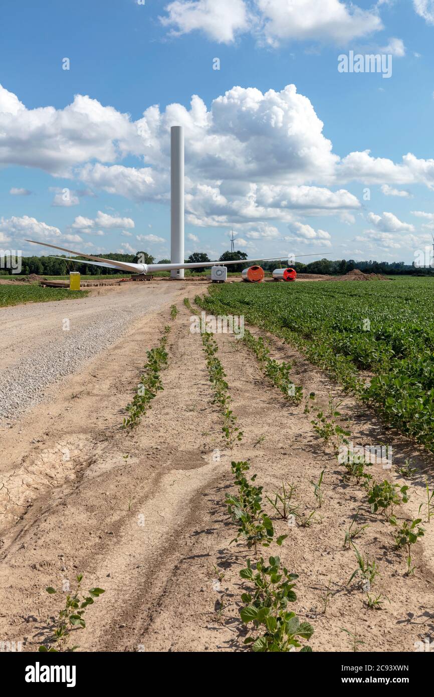 Wind Turbines, under construction, Wind farm, near Rosebush, Michigan ...