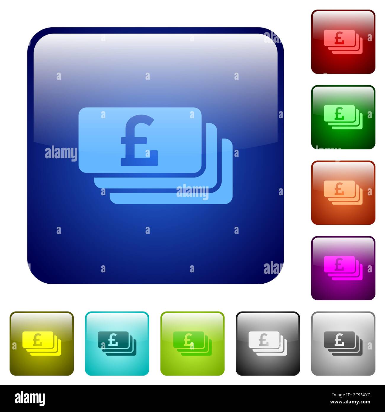 Pound banknotes icons in rounded square color glossy button set Stock ...