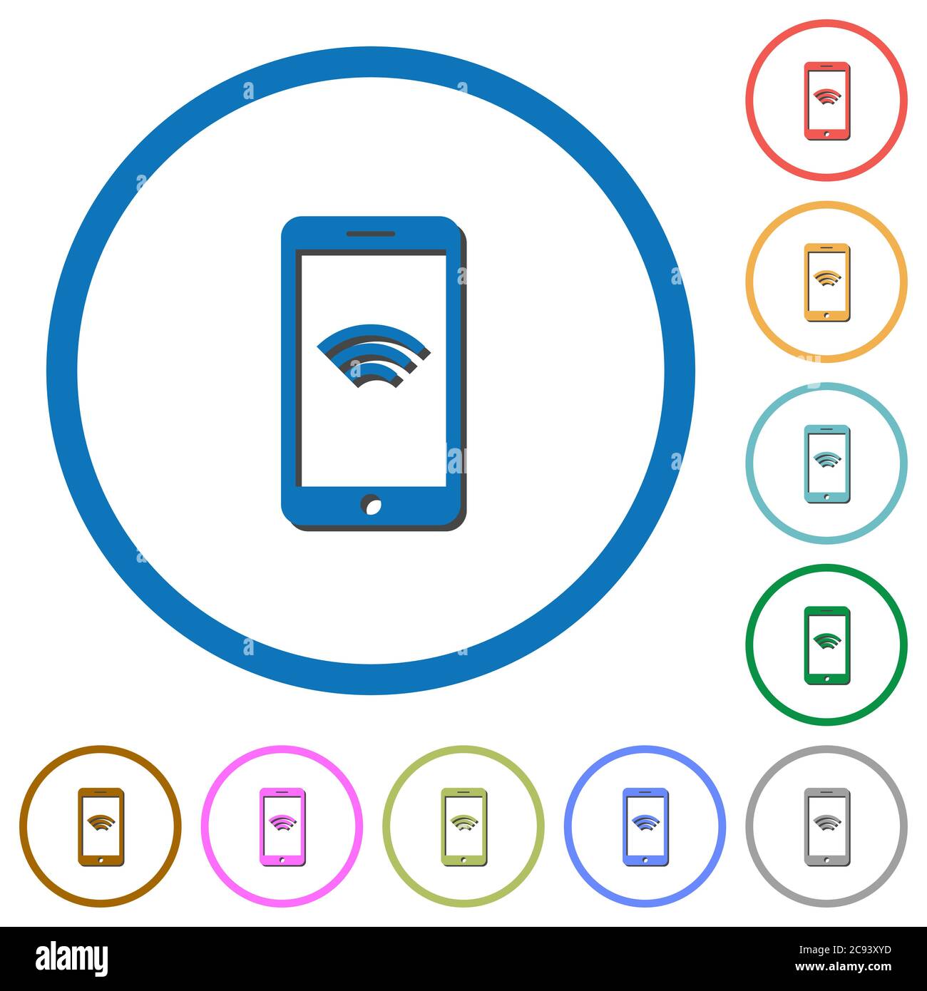 Cellphone with wireless network symbol flat color vector icons with ...