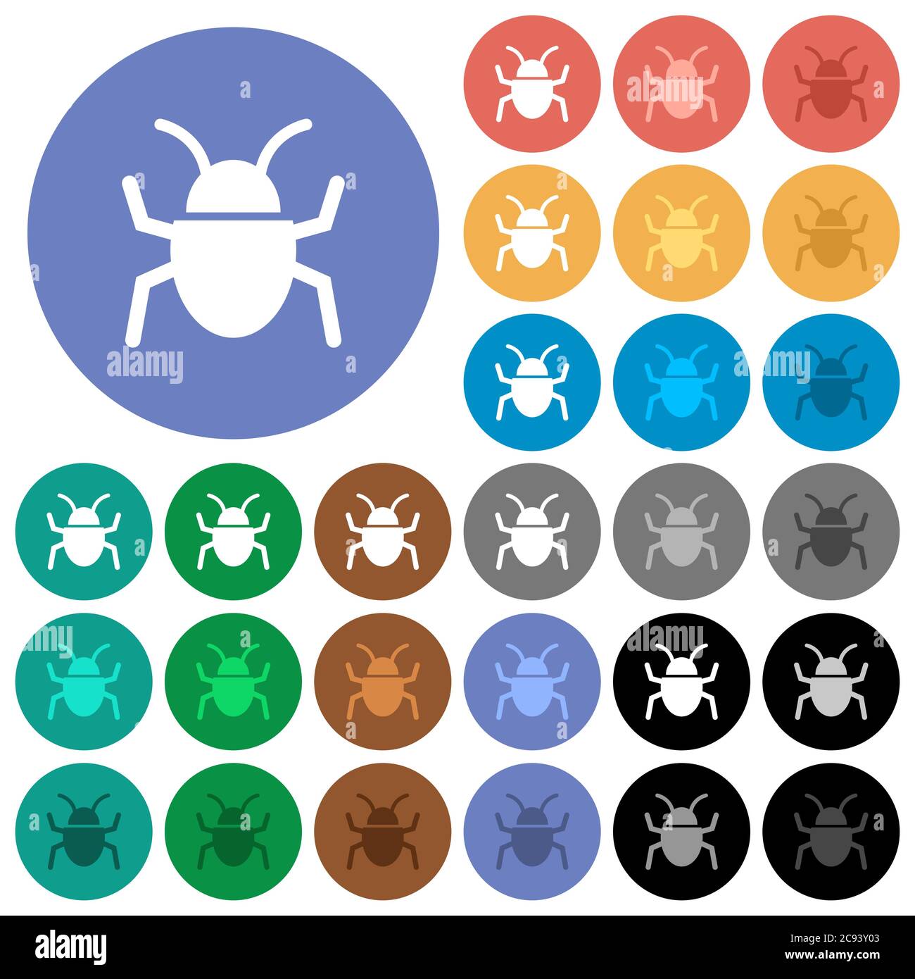 Bug multi colored flat icons on round backgrounds. Included white ...