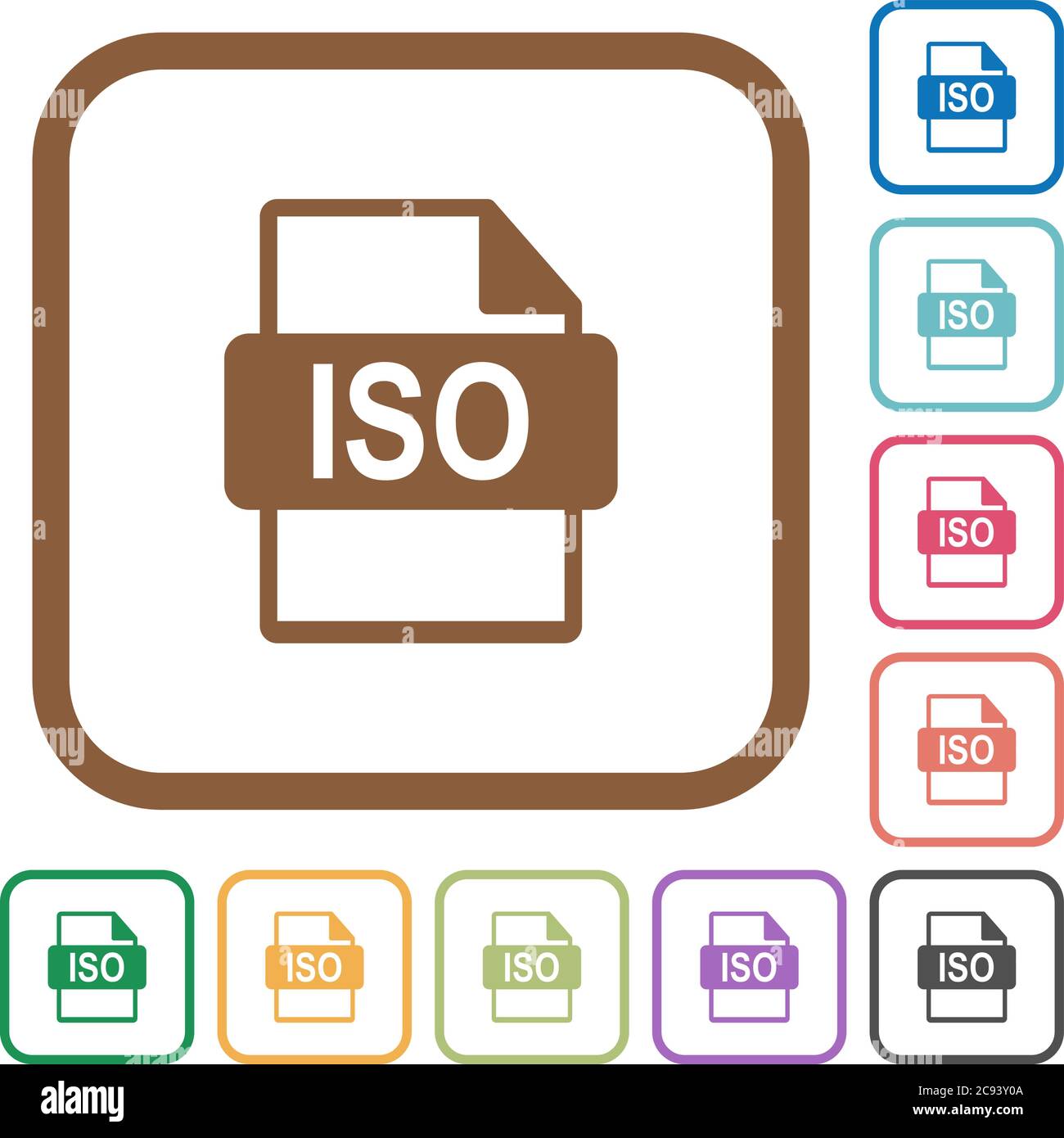 ISO file format simple icons in color rounded square frames on white ...