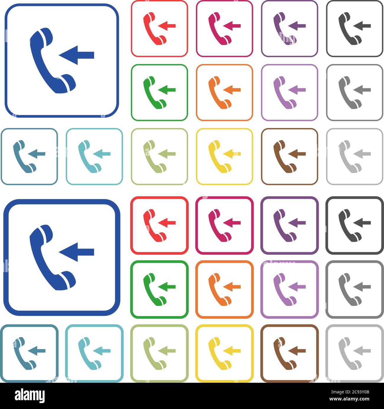 Incoming phone call color flat icons in rounded square frames. Thin and ...