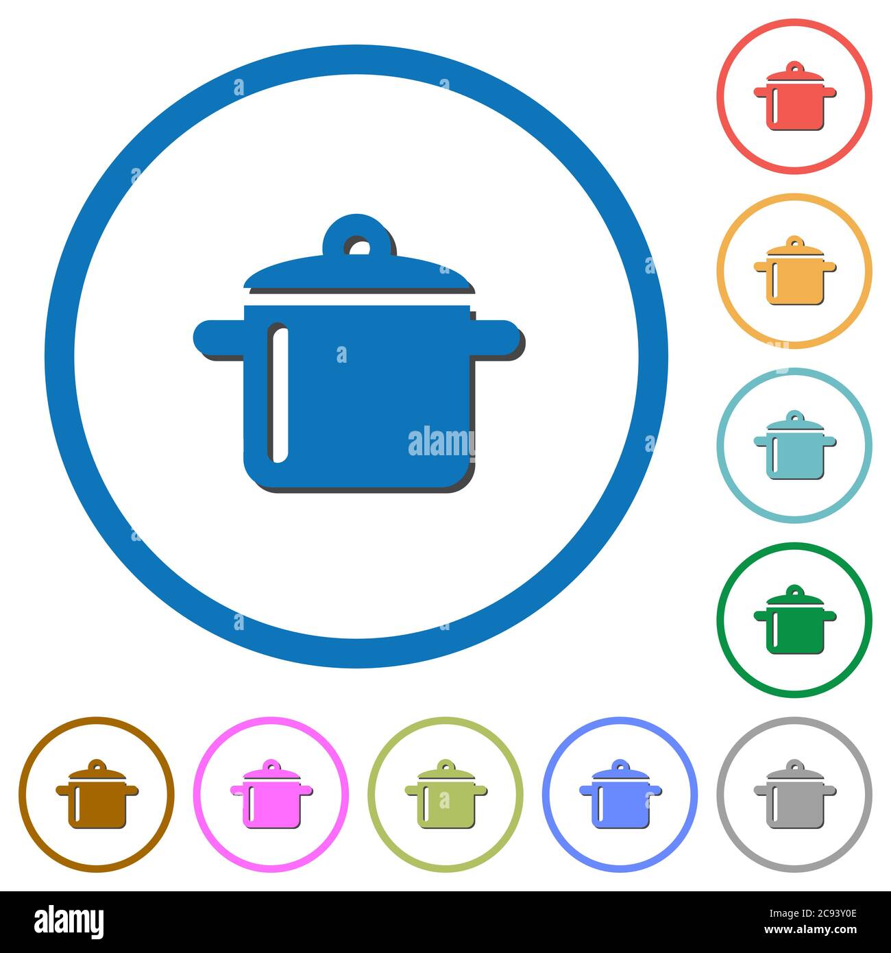 Cooking flat color vector icons with shadows in round outlines on white ...