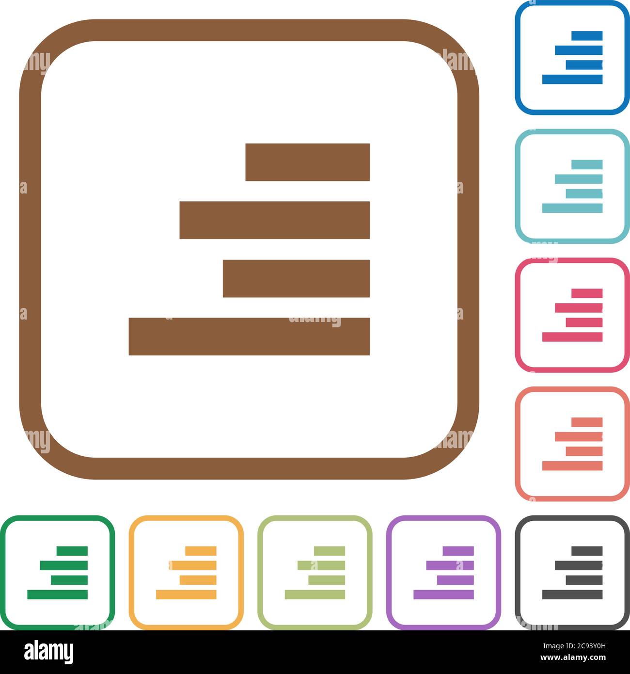 Text align right simple icons in color rounded square frames on white ...