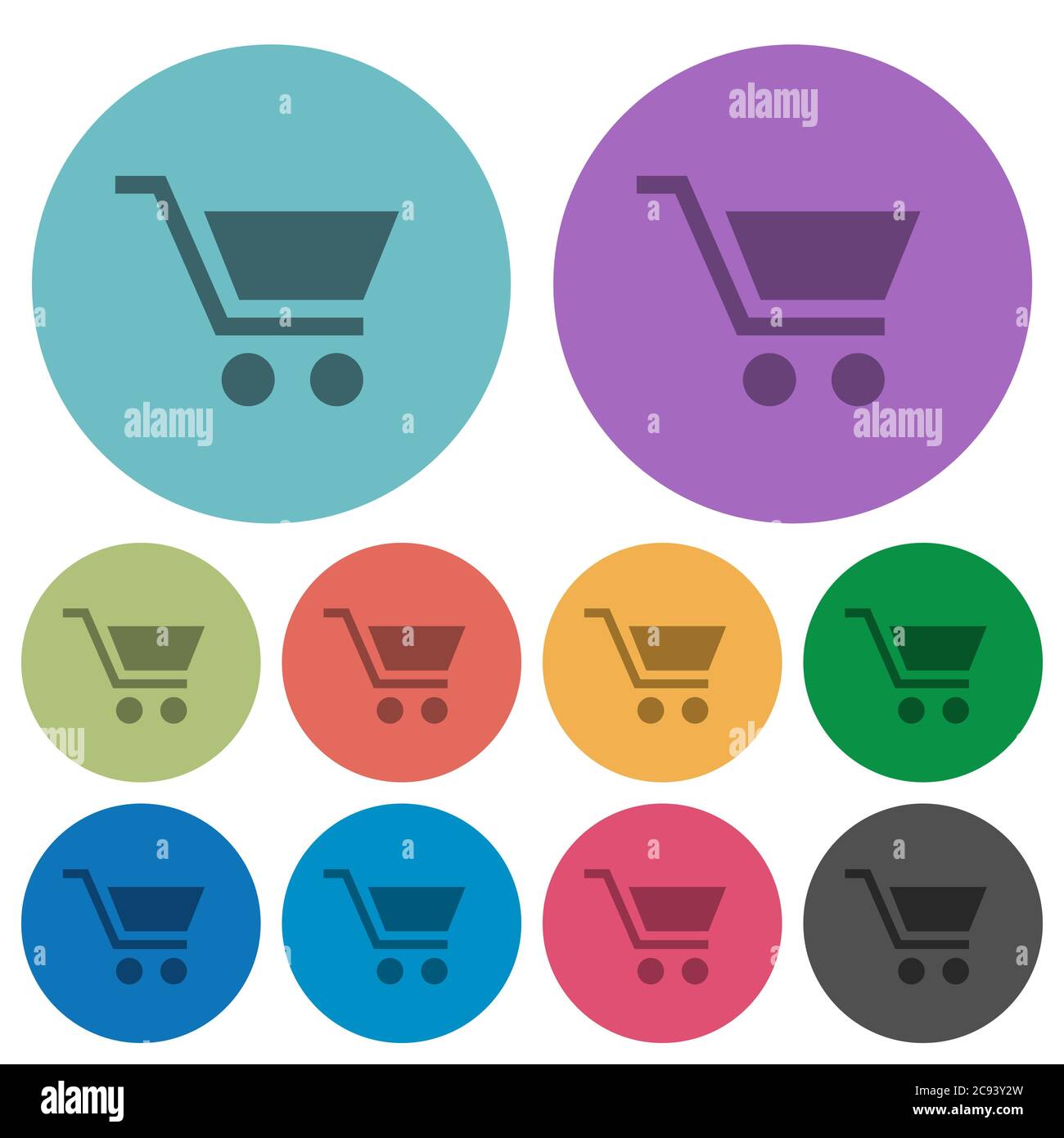 Empty shopping cart darker flat icons on color round background Stock ...