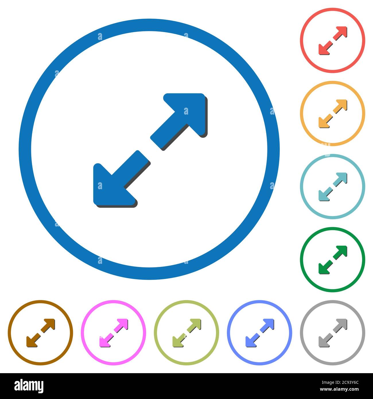 Resize full flat color vector icons with shadows in round outlines on ...