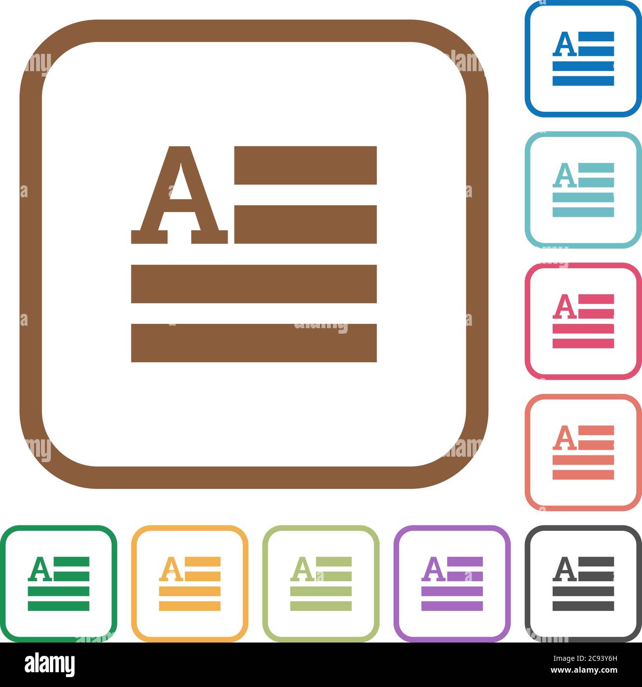 Text initials simple icons in color rounded square frames on white ...