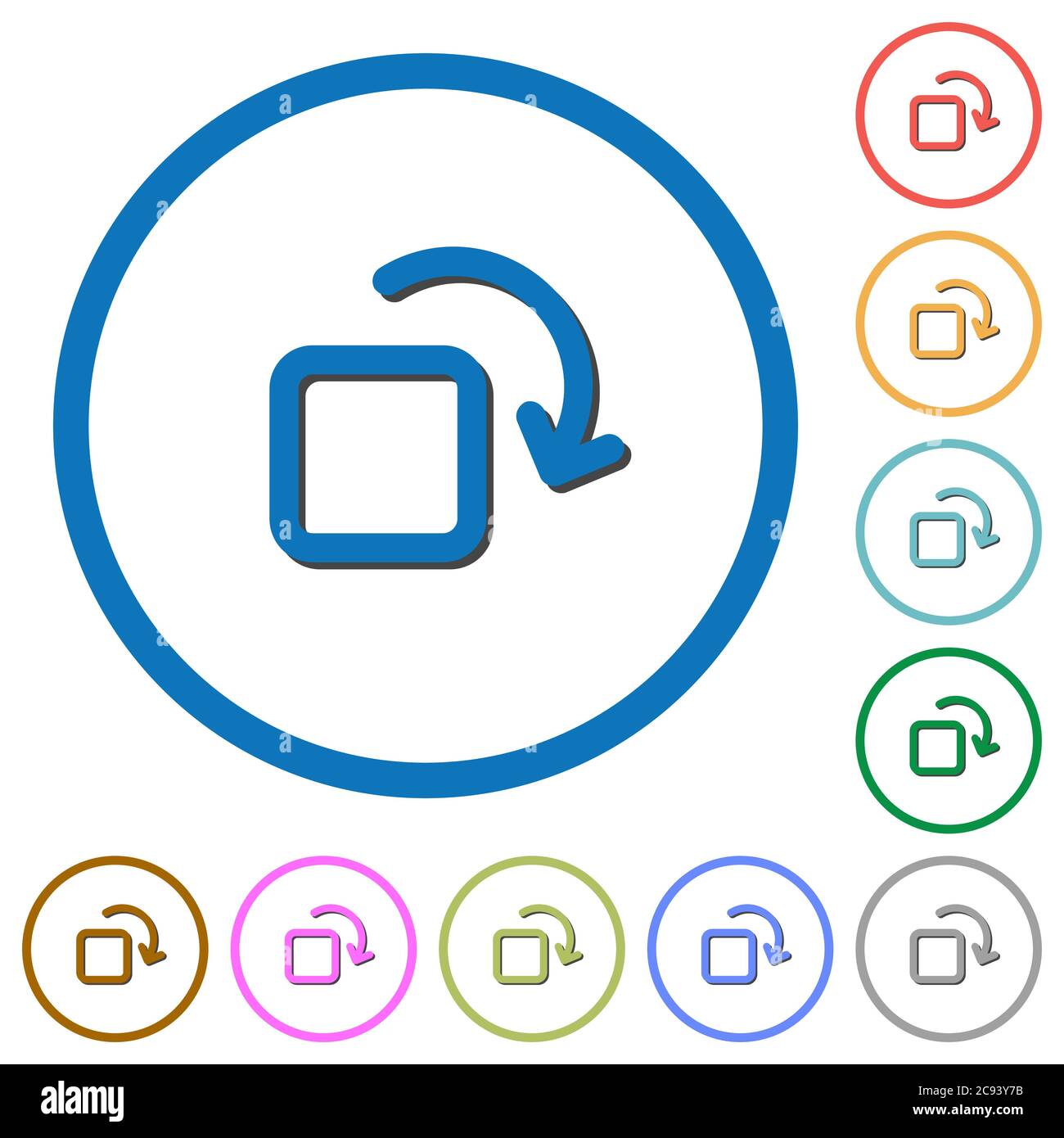 Rotate element flat color vector icons with shadows in round outlines on white background Stock ...