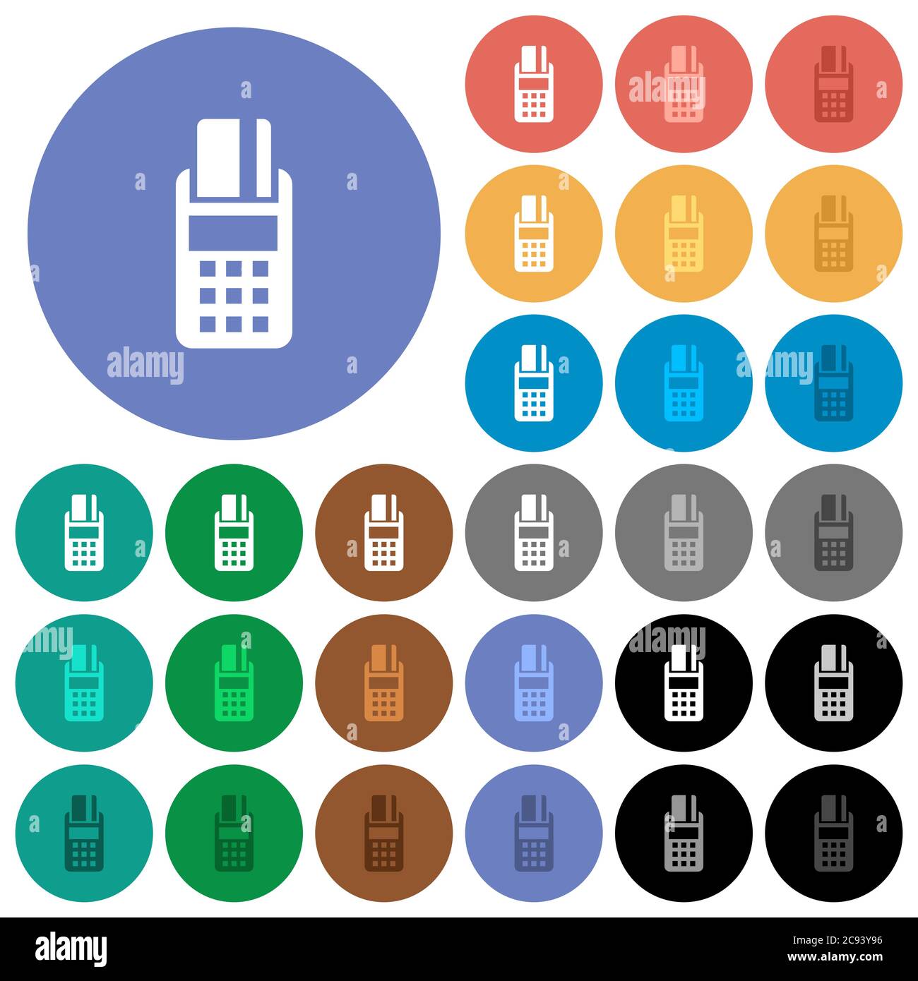 POS terminal multi colored flat icons on round backgrounds. Included ...
