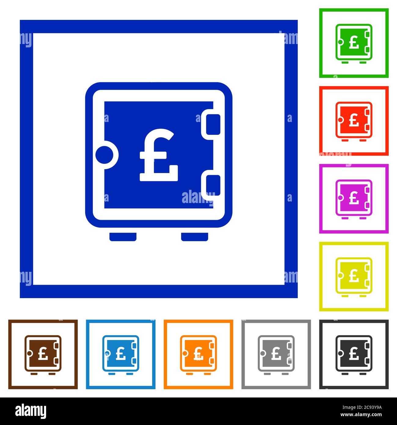 Pound strong box flat color icons in square frames on white background ...