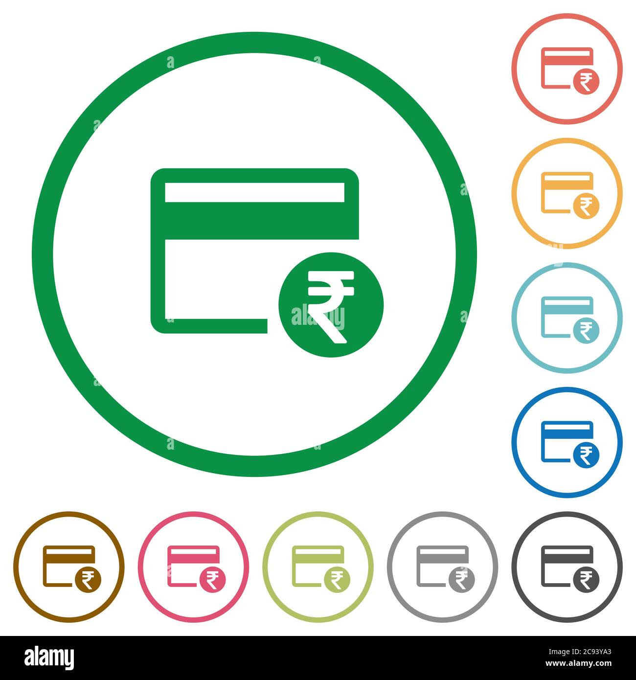 Rupee credit card flat color icons in round outlines on white ...
