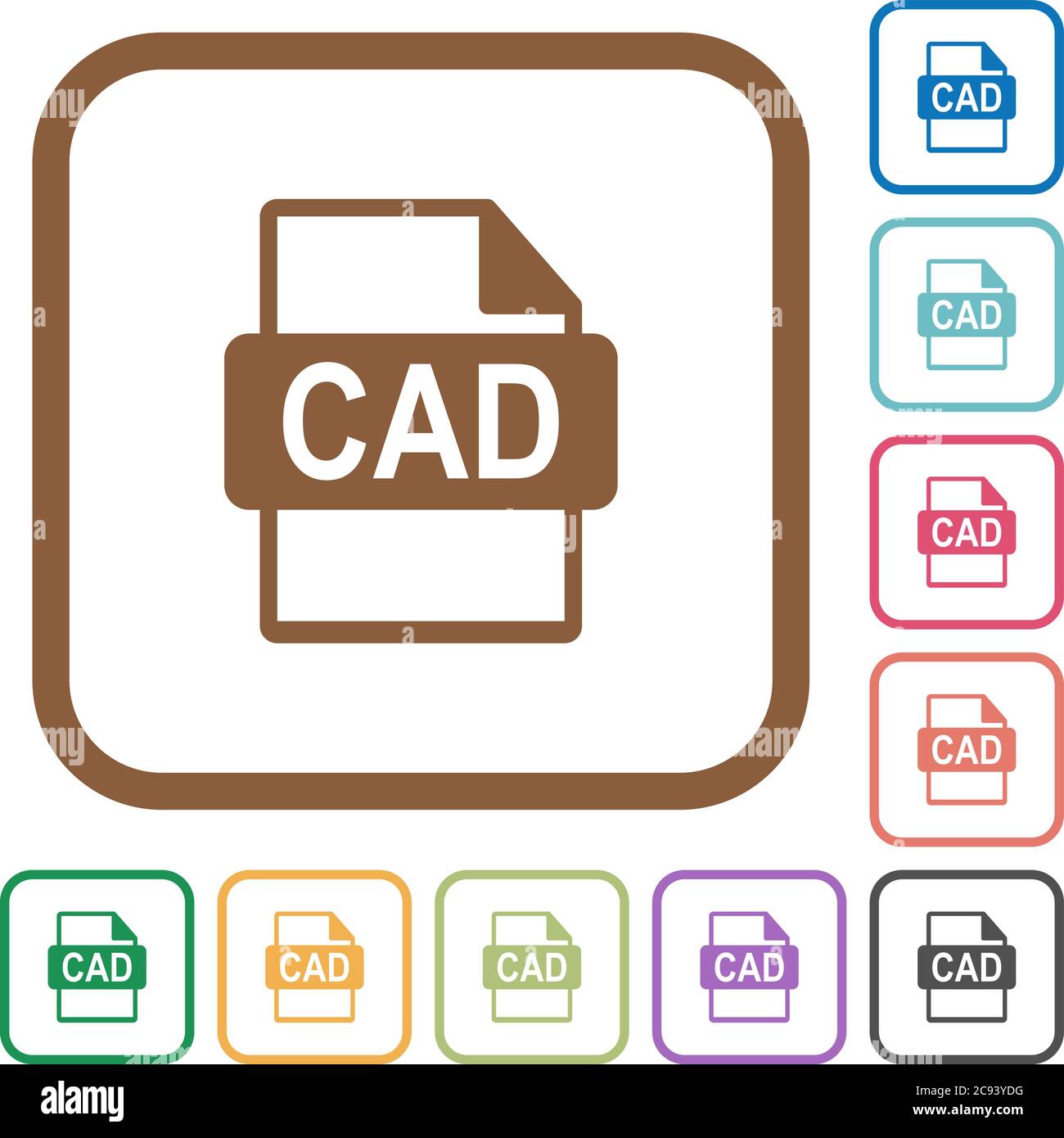 CAD file format simple icons in color rounded square frames on white ...