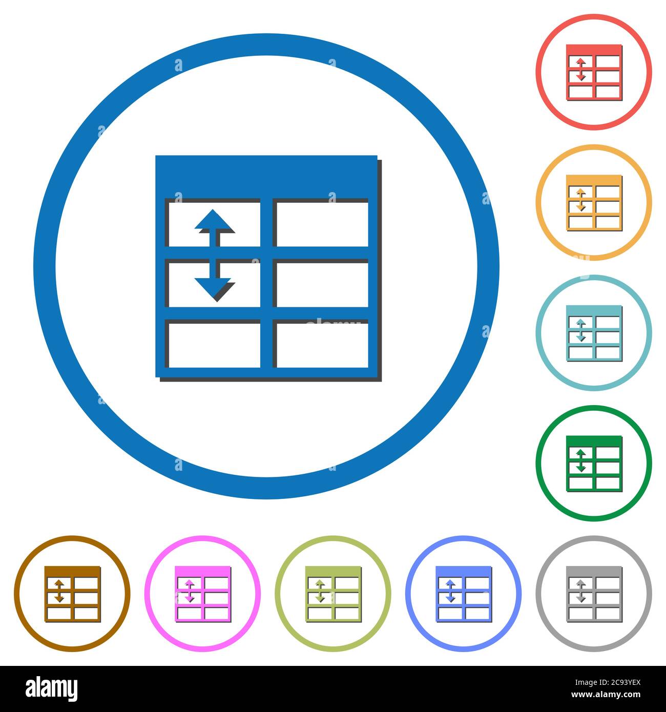 Spreadsheet Adjust Table Row Height Flat Color Vector Icons With Shadows In Round Outlines On