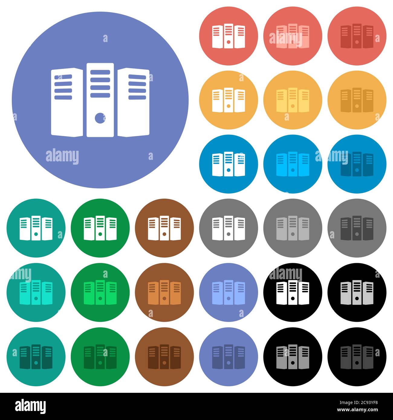 Server hosting multi colored flat icons on round backgrounds. Included ...