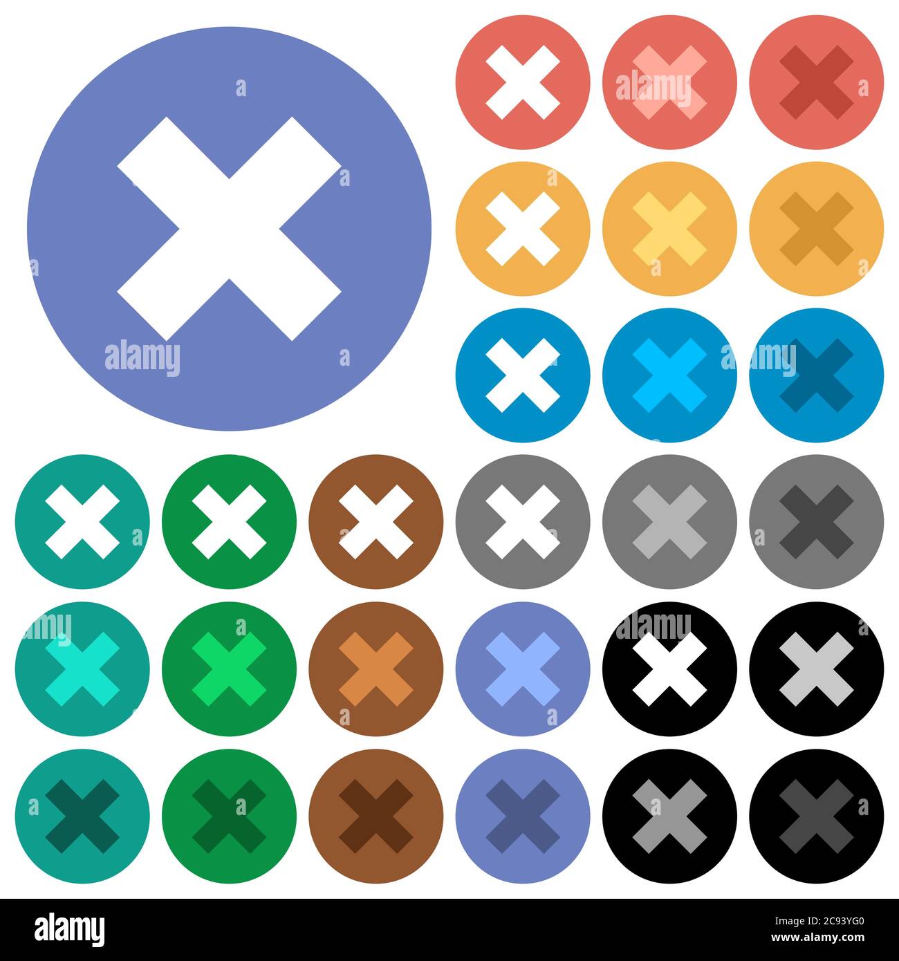 Cancel multi colored flat icons on round backgrounds. Included white ...