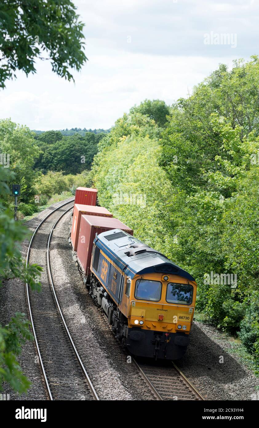 GBRf class 66 diesel locomotive No. 66730 pulling a freightliner train ...