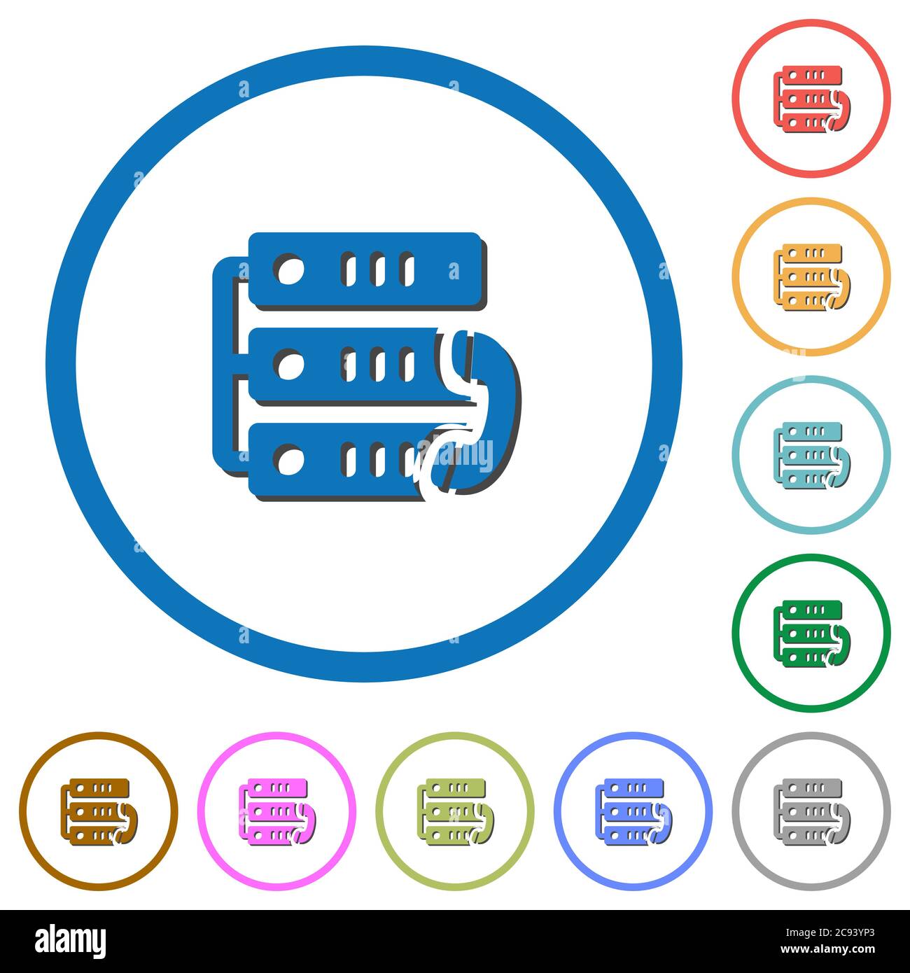 VoIP call flat color vector icons with shadows in round outlines on ...
