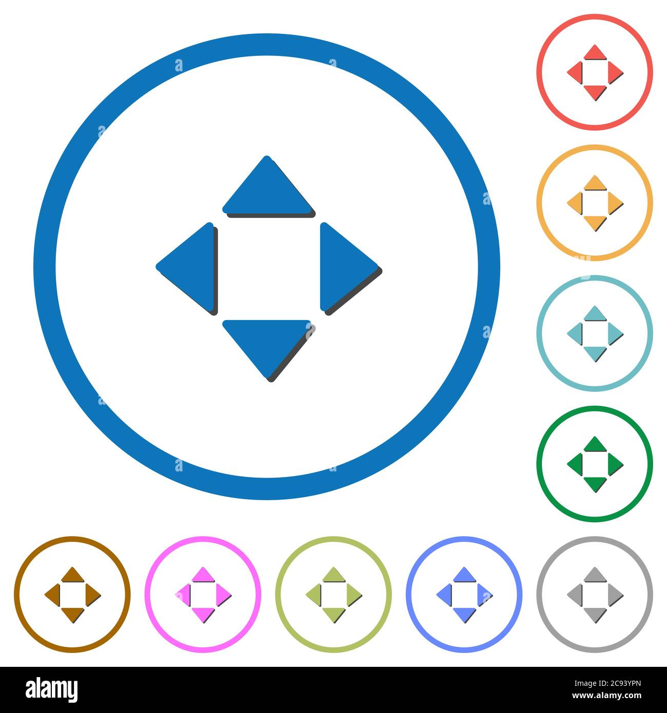 Control arrows flat color vector icons with shadows in round outlines ...