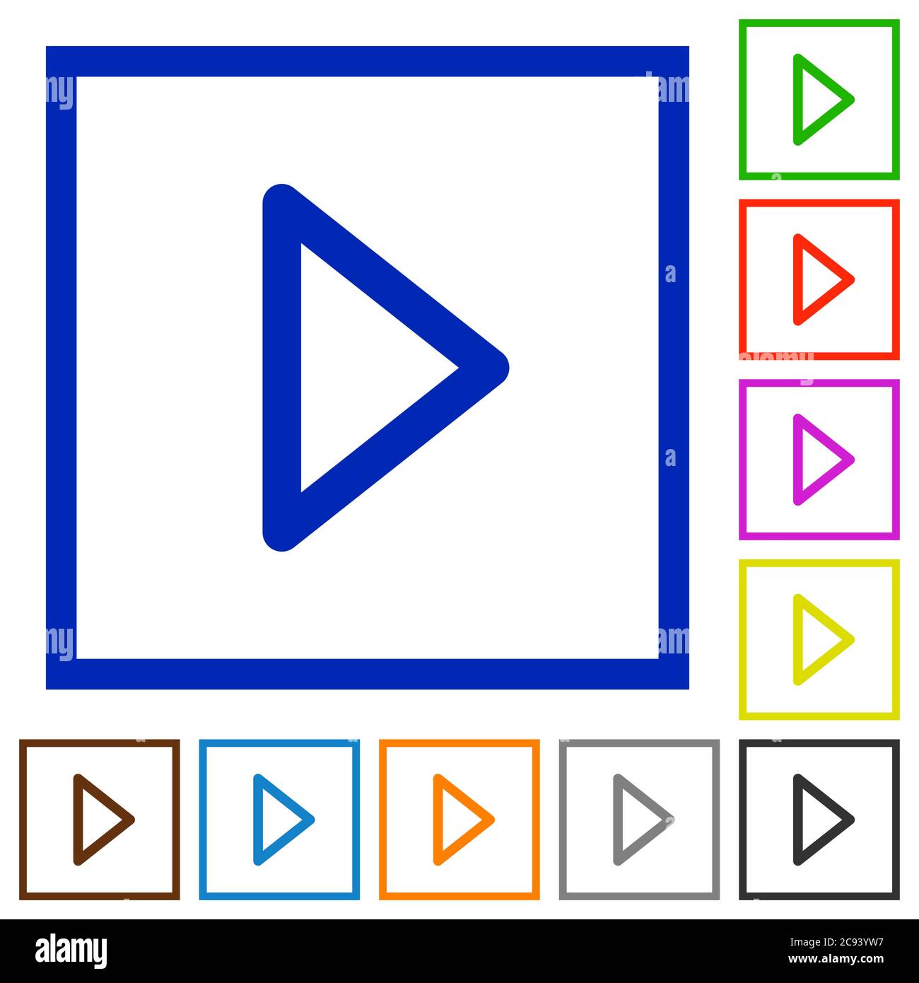 Media play flat color icons in square frames on white background Stock ...